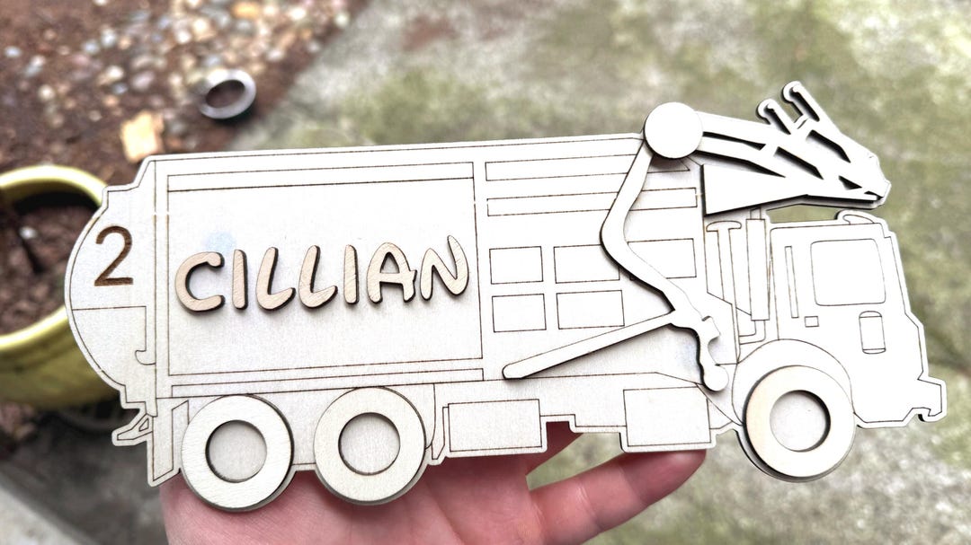 Personalized Wooden Garbage Truck Name Sign – Custom Engraved Gift for ...