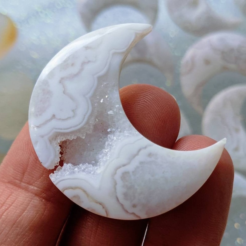 White Druzy Agate Moon - Etsy