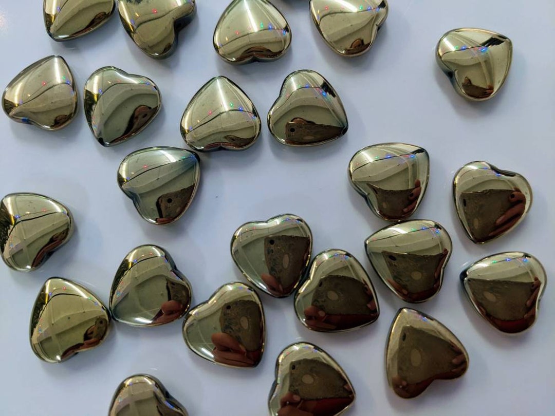 Golden Pyrite Hearts, Golden Pyrite Beads, Polished Pyrite Heart ...