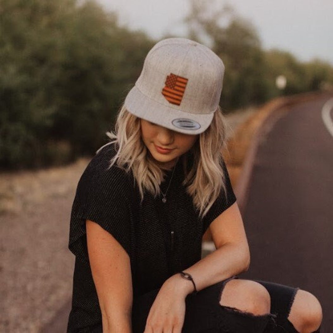 Personalized State Leather Patch Hat, Trucker Hat, Classic Snapback ...