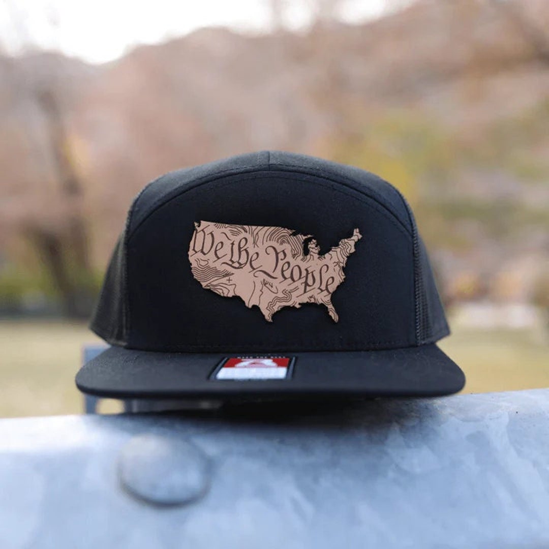 We the People Leather Patch Hat, Customized Leather Patch Cap, Trucker Hat USA, Handmade Leather ...