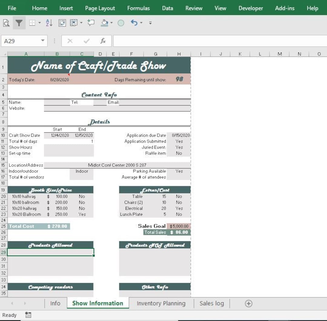 Craft Show Planning Worksheet / Craft Show Planning / Trade Show ...
