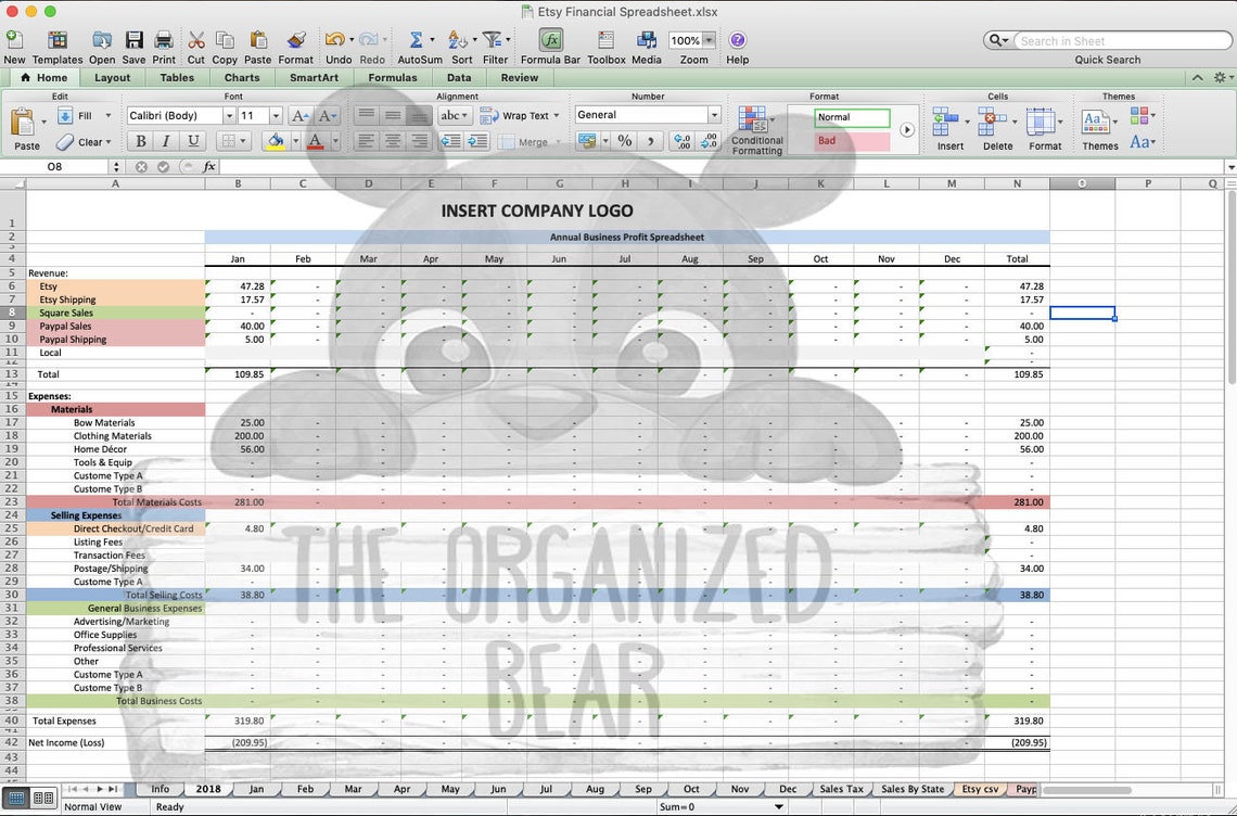 Profit and Loss Spreadsheet / Etsy Seller Spreadsheet / Bookkeeping ...