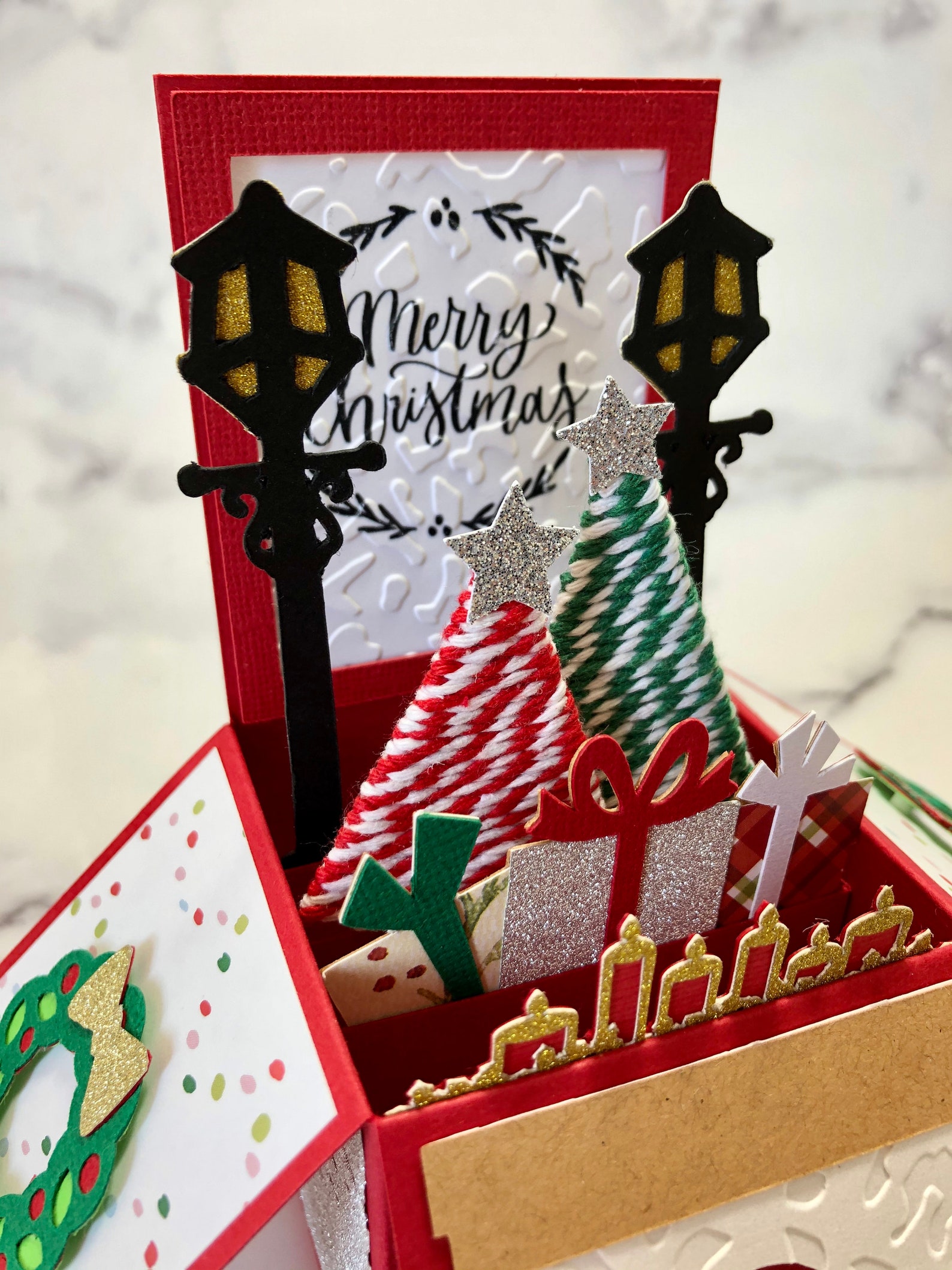 Handmade Christmas Pop up Box Card: Candles, Trees, Presents - Etsy