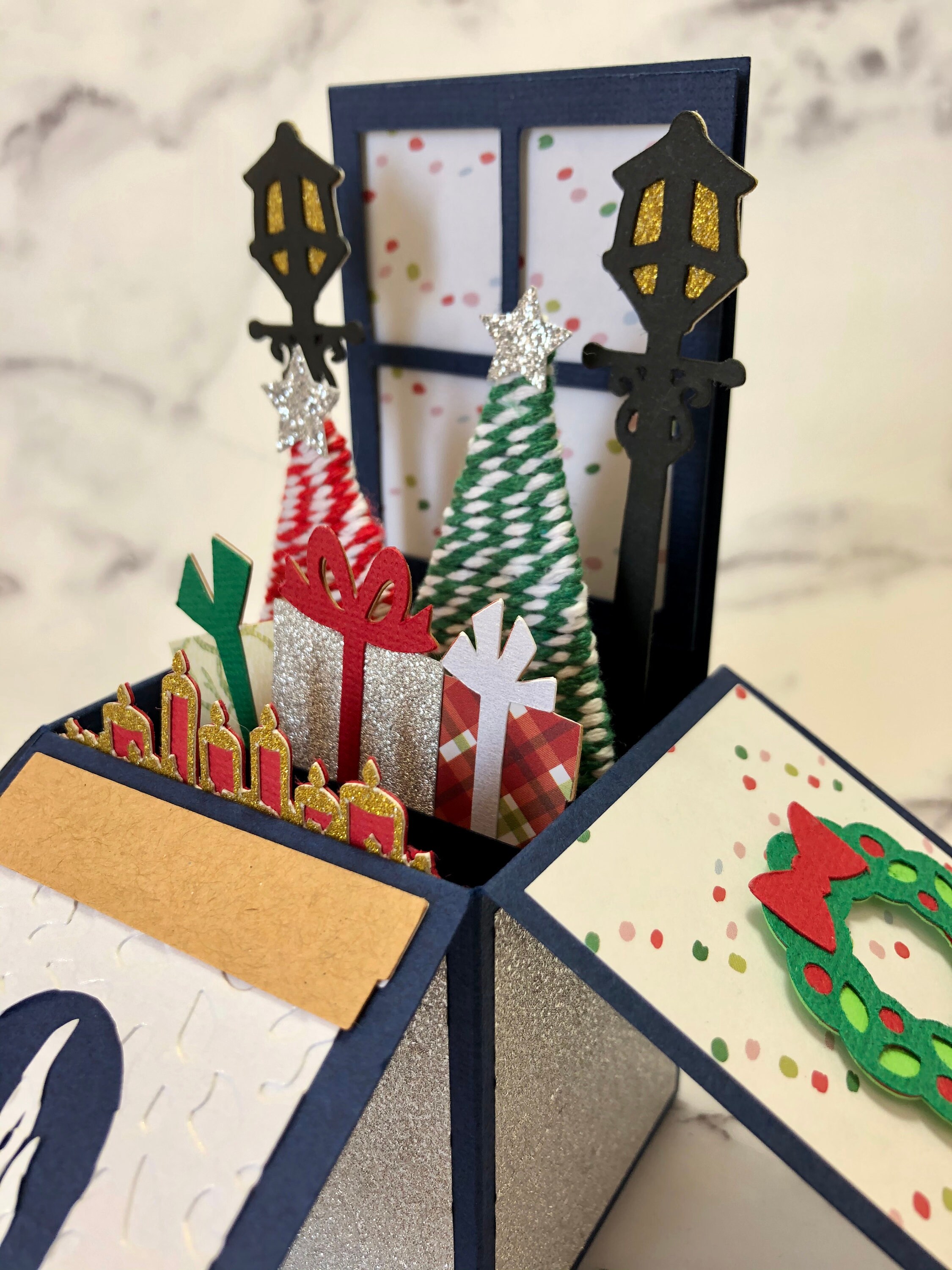 Handmade Christmas Pop up Box Card: Navy Holiday Scene - Etsy