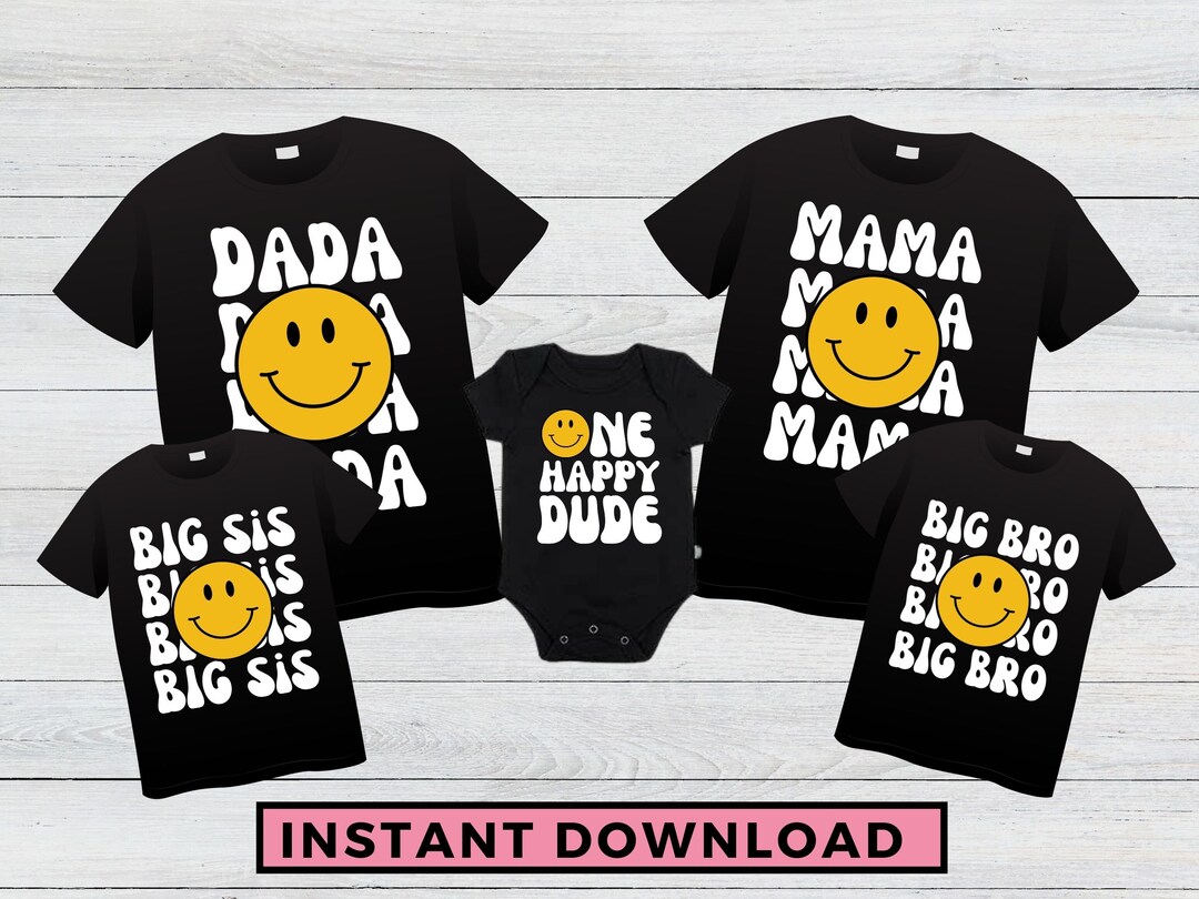 One Happy Dude Matching Family Smiley Face First Birthday Png, First ...