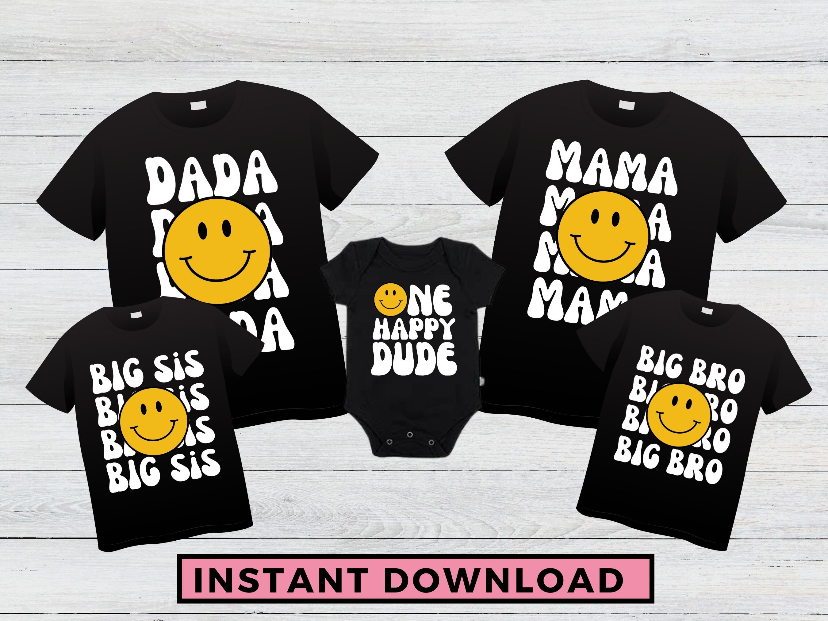 One Happy Dude Matching Family Smiley Face First Birthday Png, First ...