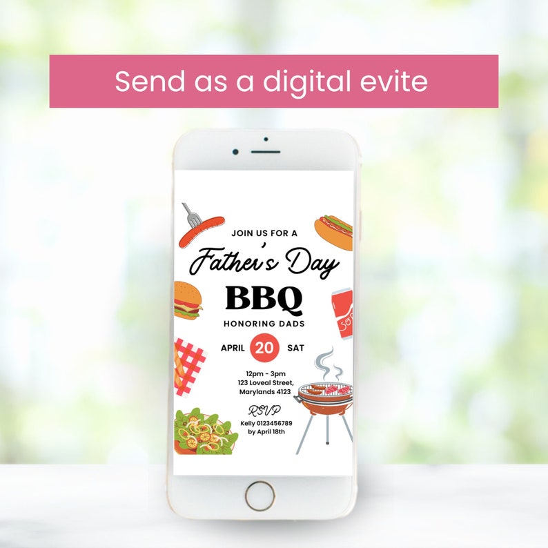 Happy Fathers Day Canva Template Barbecue Digital Invitation, BBQ ...