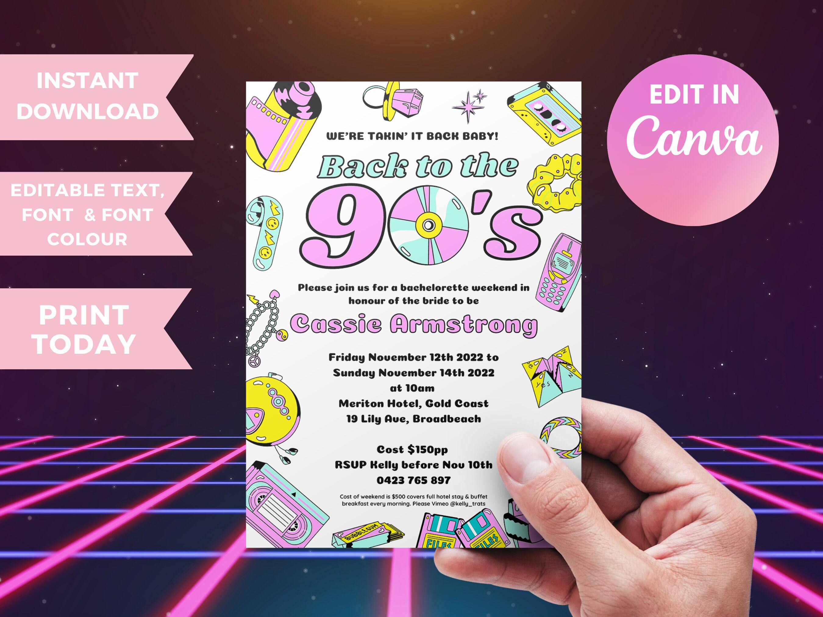 90s Bachelorette Weekend Invitation & Itinerary, Back to the 90s, 90s ...