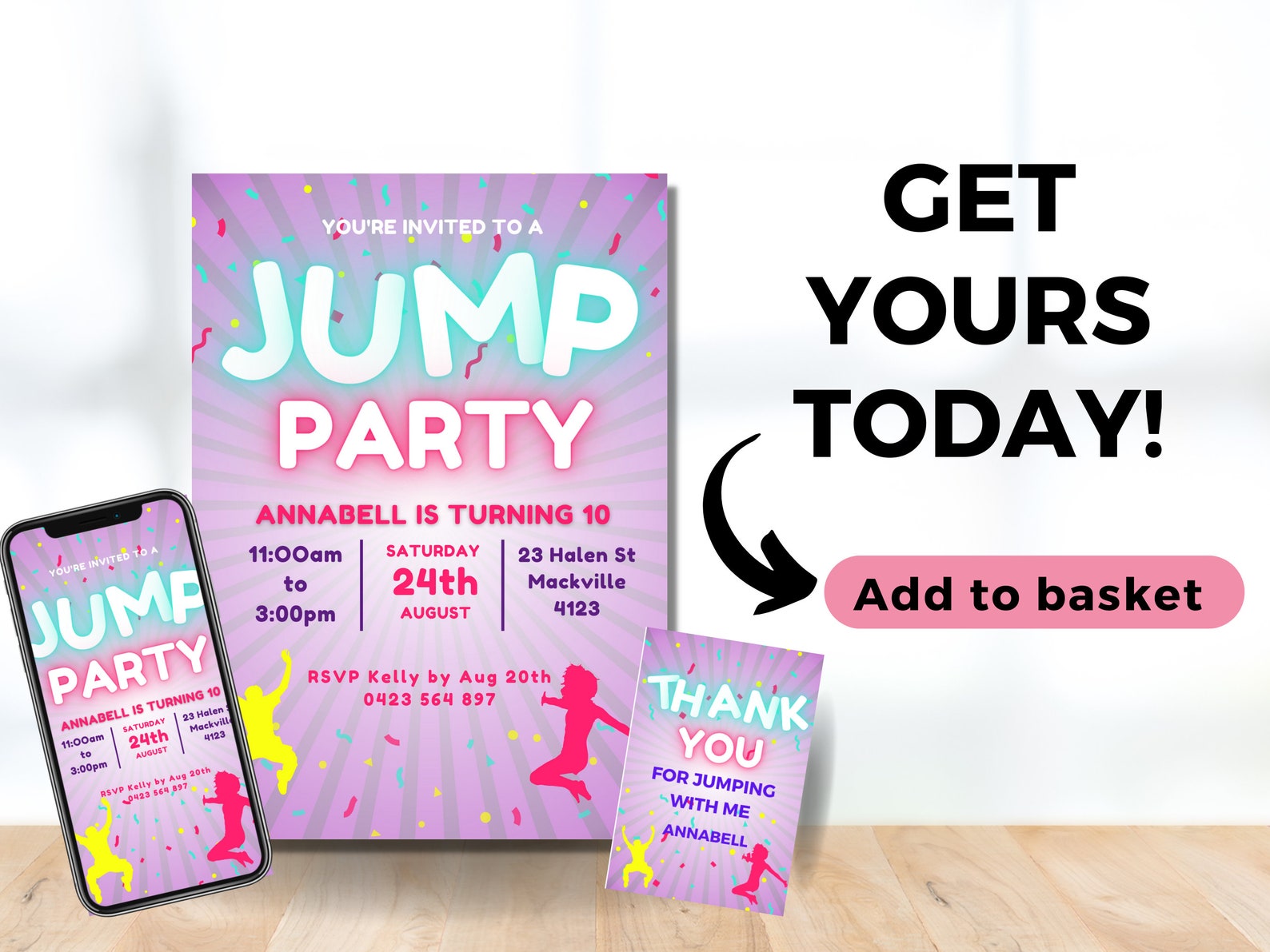 Trampoline Park Birthday Invitation, Trampoline Birthday Invitation ...