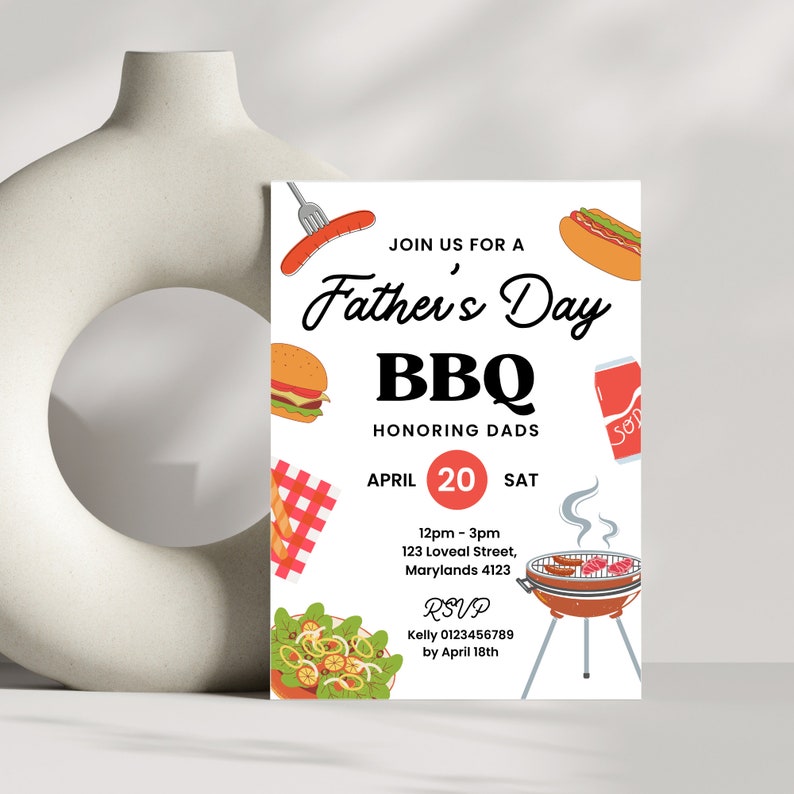 Happy Fathers Day Canva Template Barbecue Digital Invitation, BBQ ...