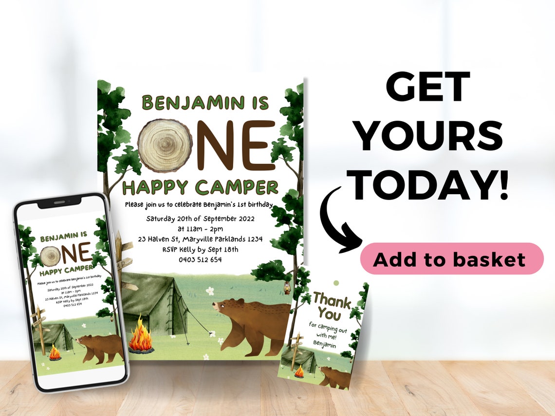 One Happy Camper Invitation Camping First Birthday Invite - Etsy