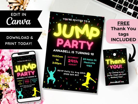 trampoline park birthday invitation, trampoline birthday invitation ...