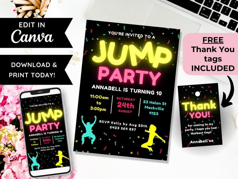 Trampoline Park Birthday Invitation, Trampoline Birthday Invitation ...