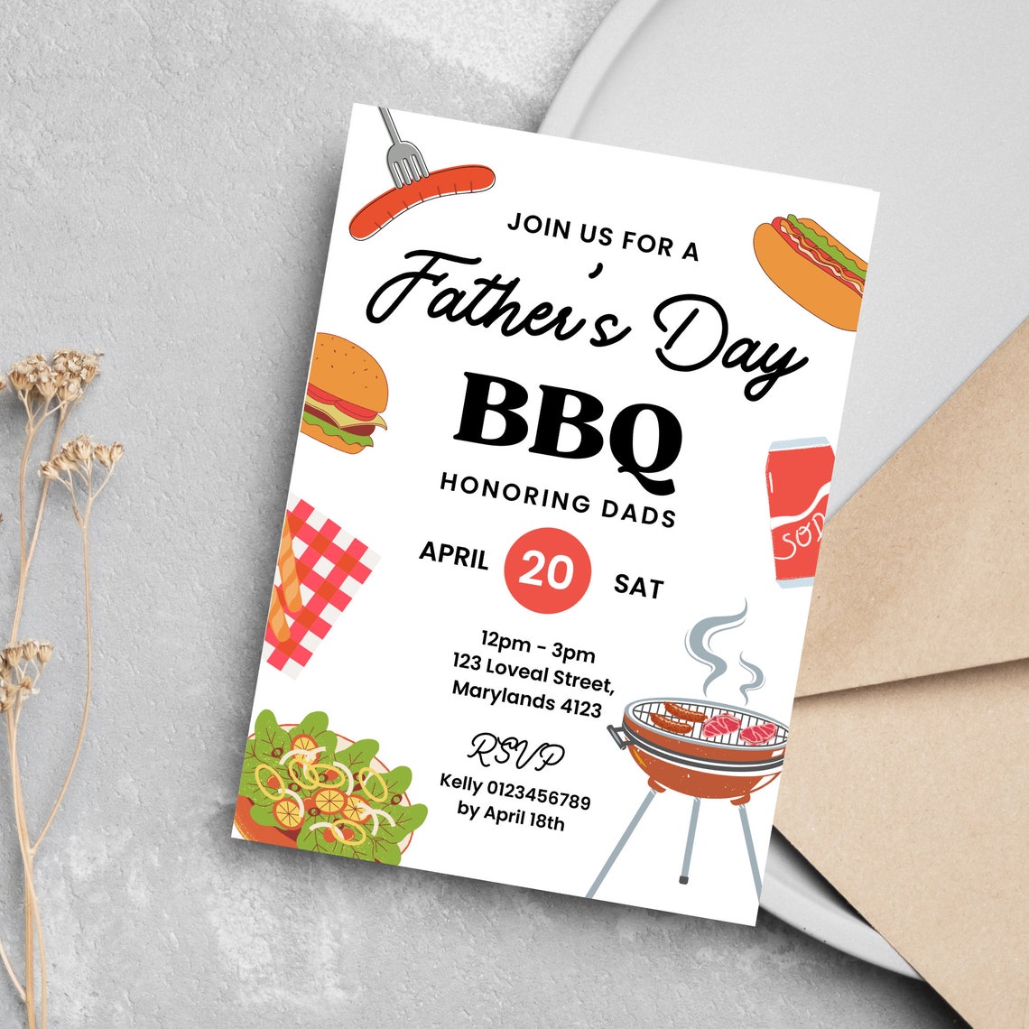 Happy Fathers Day Canva Template Barbecue Digital Invitation, BBQ ...
