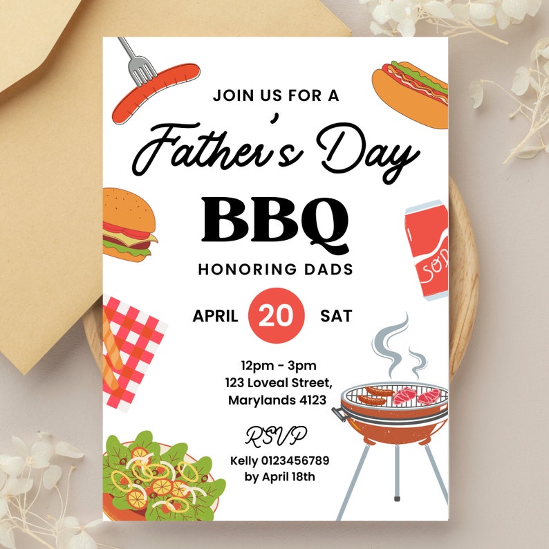 Happy Fathers Day Canva Template Barbecue Digital Invitation, BBQ ...