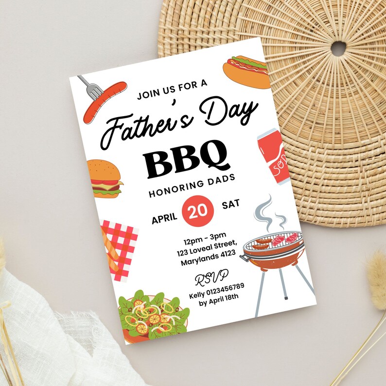 Happy Fathers Day Canva Template Barbecue Digital Invitation, BBQ ...