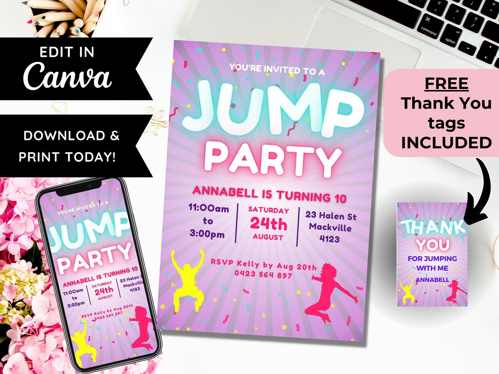 Trampoline Park Birthday Invitation, Trampoline Birthday Invitation ...