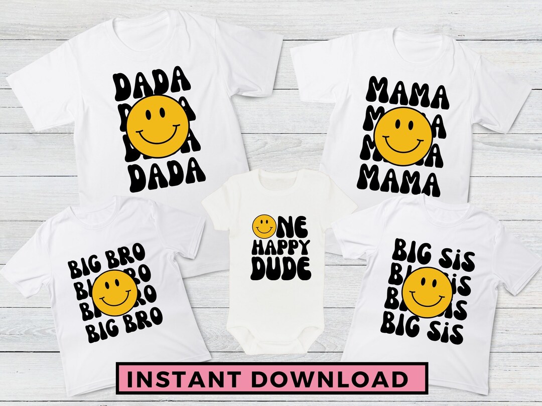 One Happy Dude Matching Family Smiley Face First Birthday Png, First ...