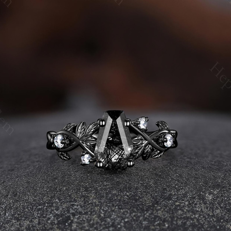 Coffin Cut Black Rutilated Quartz Ring Gothic Engagement Ring ...