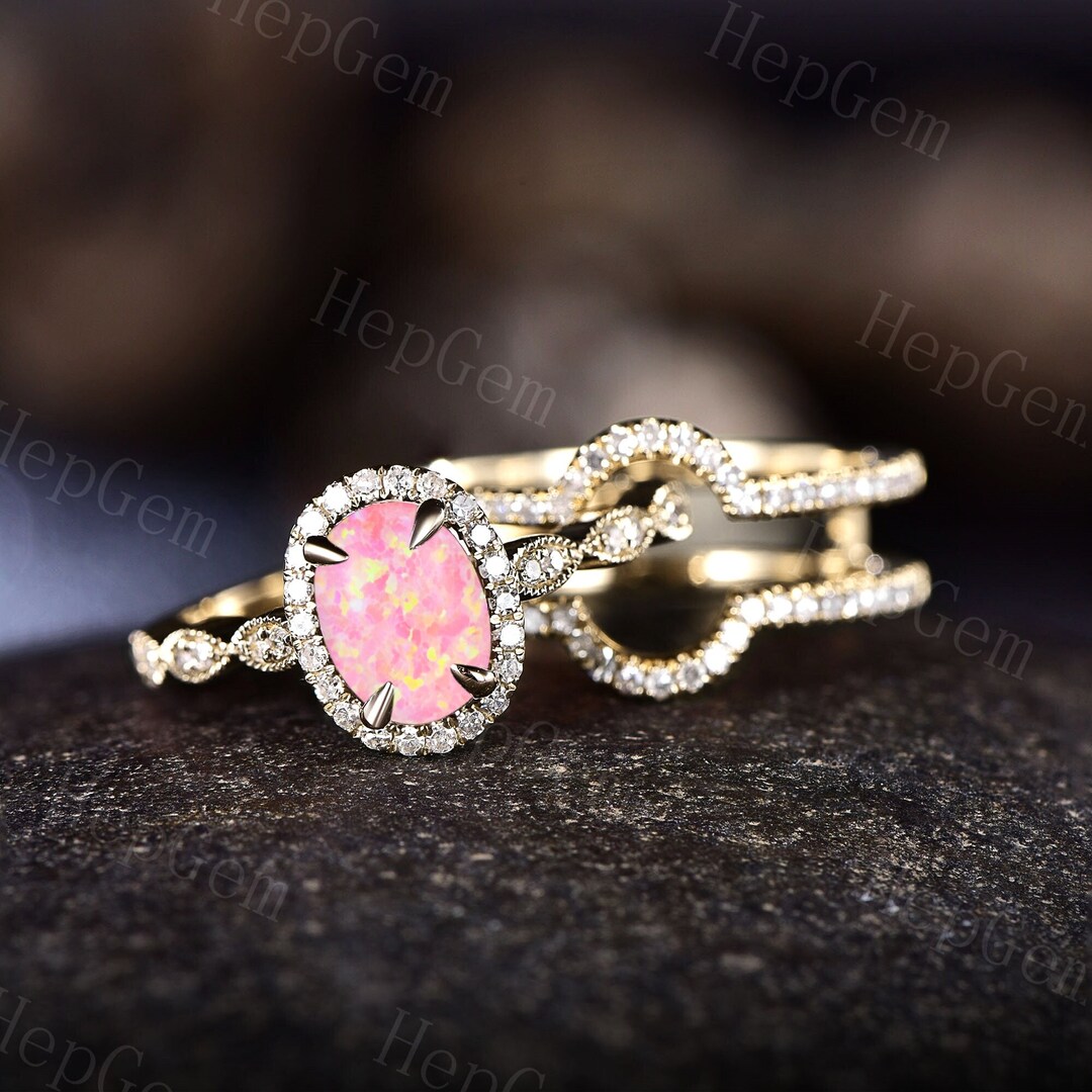 Oval Cut Pink Opal Ring,10k Yellow Gold Vermeil Peachy Pink Morganite ...