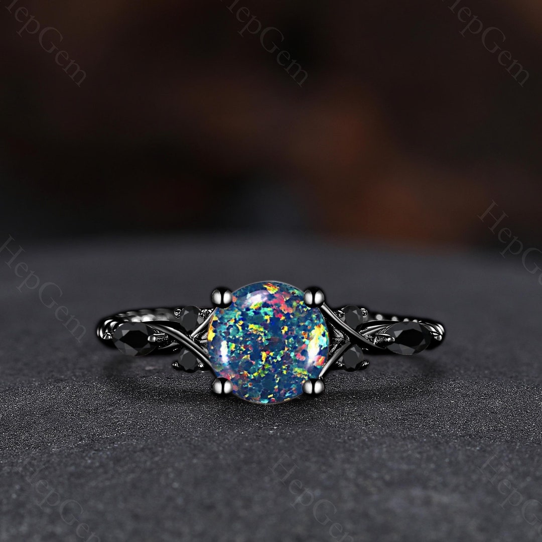 Vintage Black Opal Ring Fire Opal Ring 14K Black Gold Art Deco Ring ...