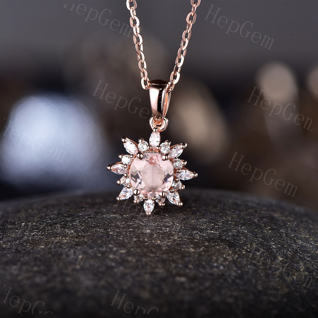 1ct Morganite Necklace,vintage Round Natural Morganite Pendant,pink ...