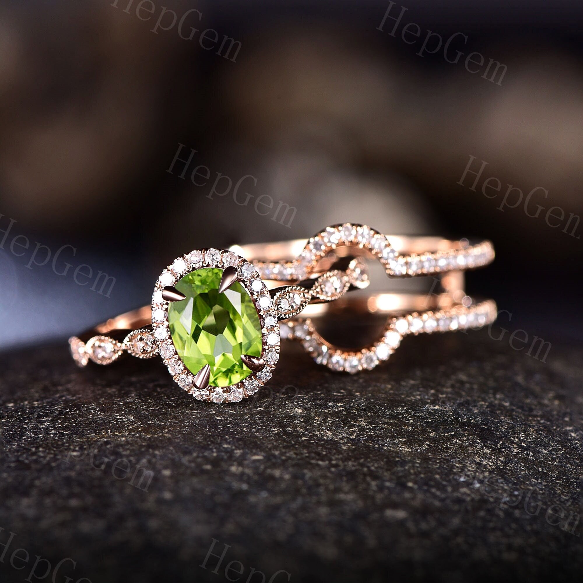 Rose gold peridot engagement ring store