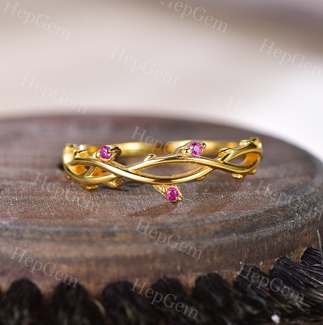Vintage Ruby Stack Wedding Ring,twig Dainty Micro Pave Band,silver ...