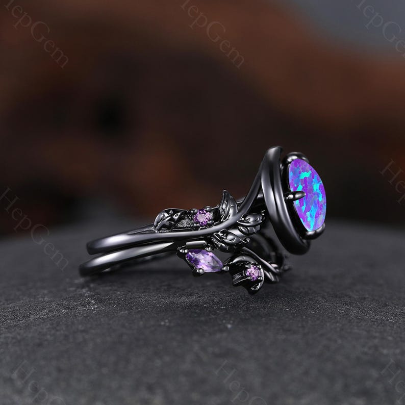 Firework Cut Alexandrite Engagement Ring Handmade Gothic Moon Ring ...