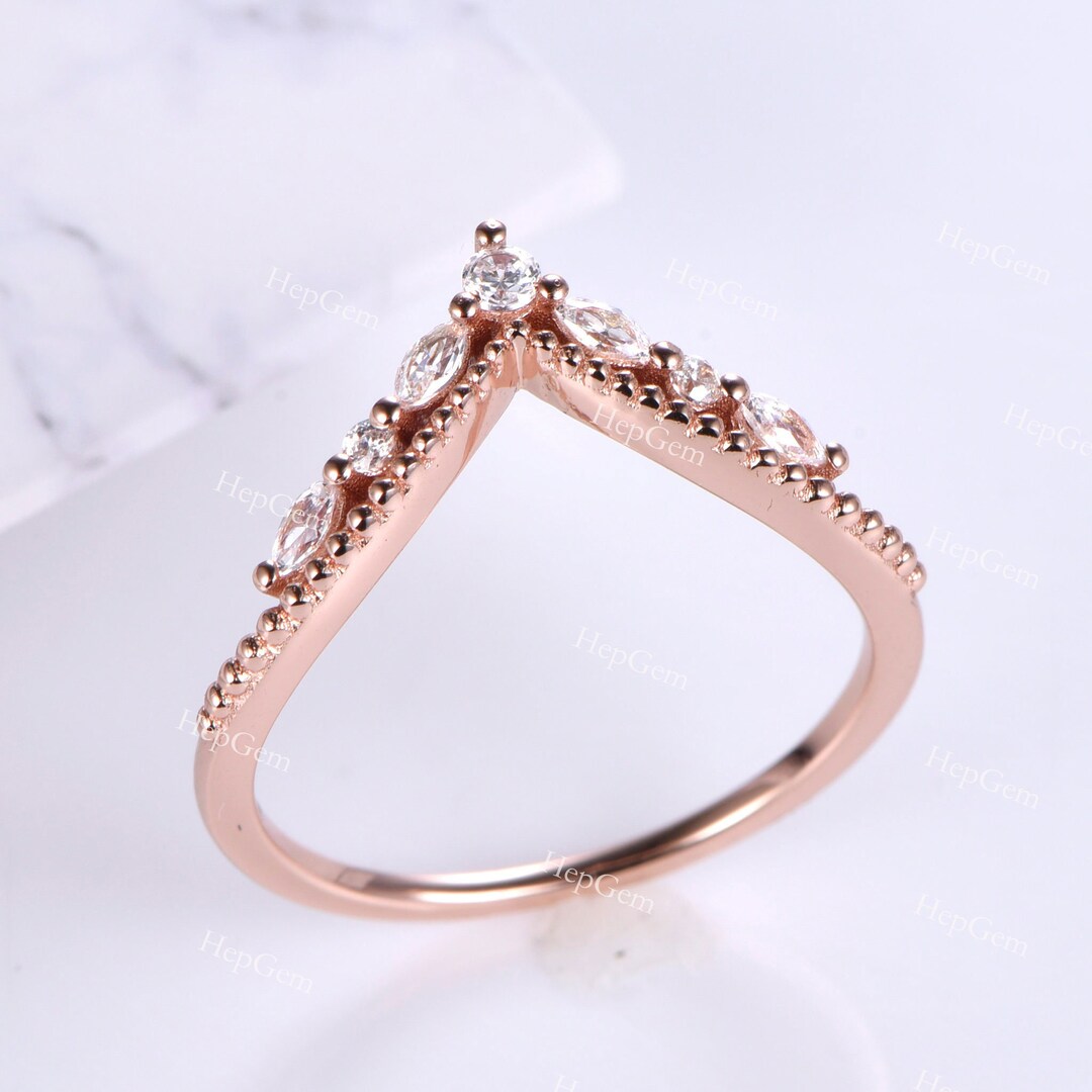 Marquise Stack Wedding Ring Half Eternity Crown Diamond Stack Band 14K ...