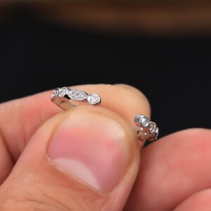 Antique Marquise Stack Wedding Open Ring Half Eternity Diamond Milgrain ...