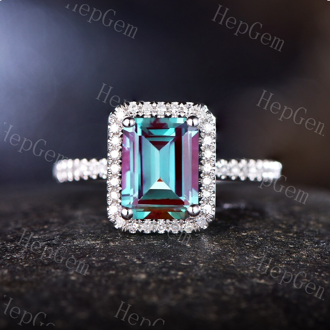 Emerald Alexandrite Ring,lab Created Alexandrite Ring,sterling Silver ...