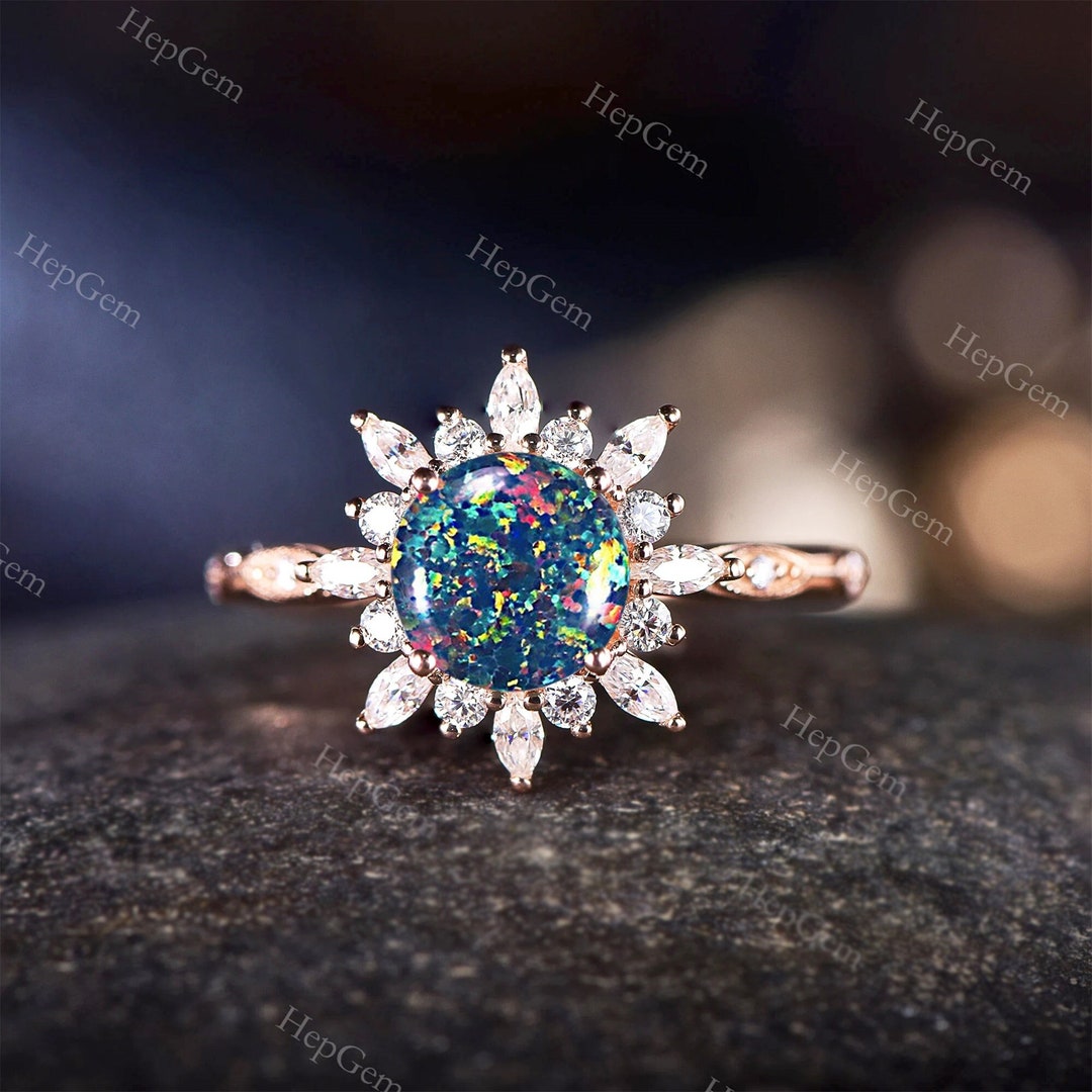 Natural Black Opal Ring Sterling Silver Black Opal Ring Fire Opal Ring ...