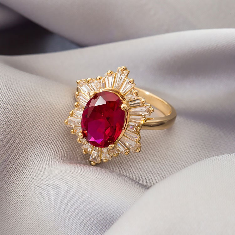 8x10mm Oval Ruby Engagement Ring Rose Gold Vintage Art Deco | Etsy