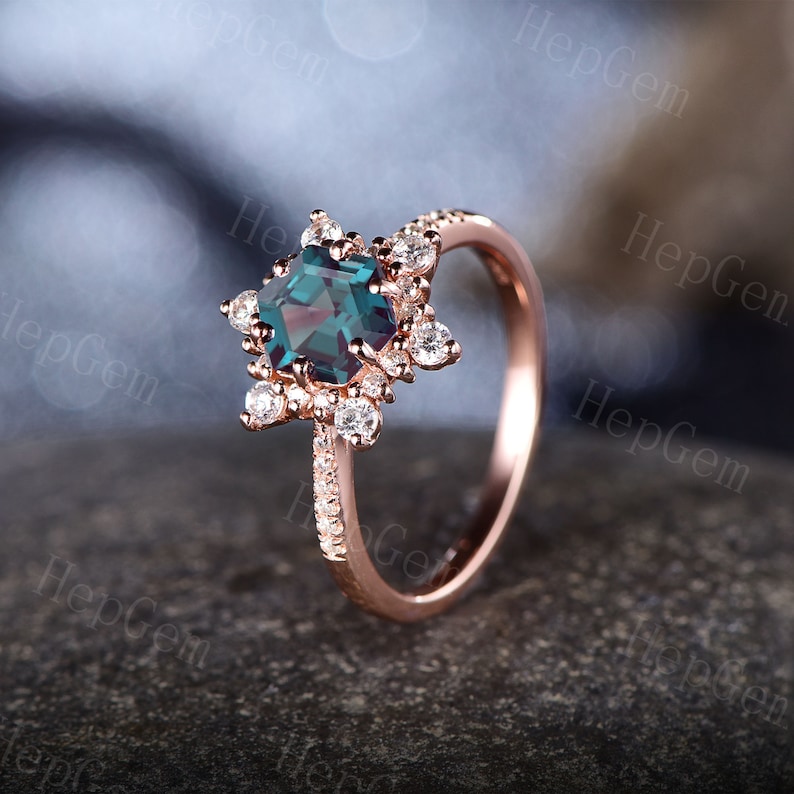 Vintage Snowflake Alexandrite Engagement Ring Hexagon Alexandrite ...