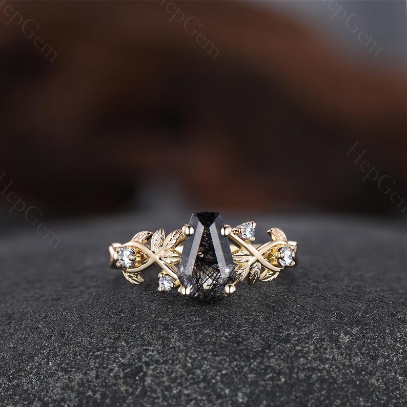 Coffin Cut Black Rutilated Quartz Ring Gothic Engagement Ring ...