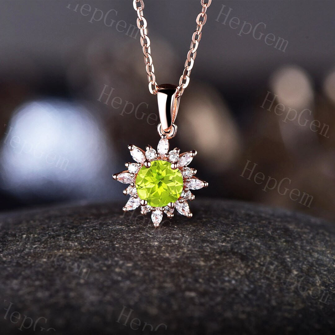 1ct Peridot Necklace,vintage Round Natural Peridot Pendant,pink Peridot ...