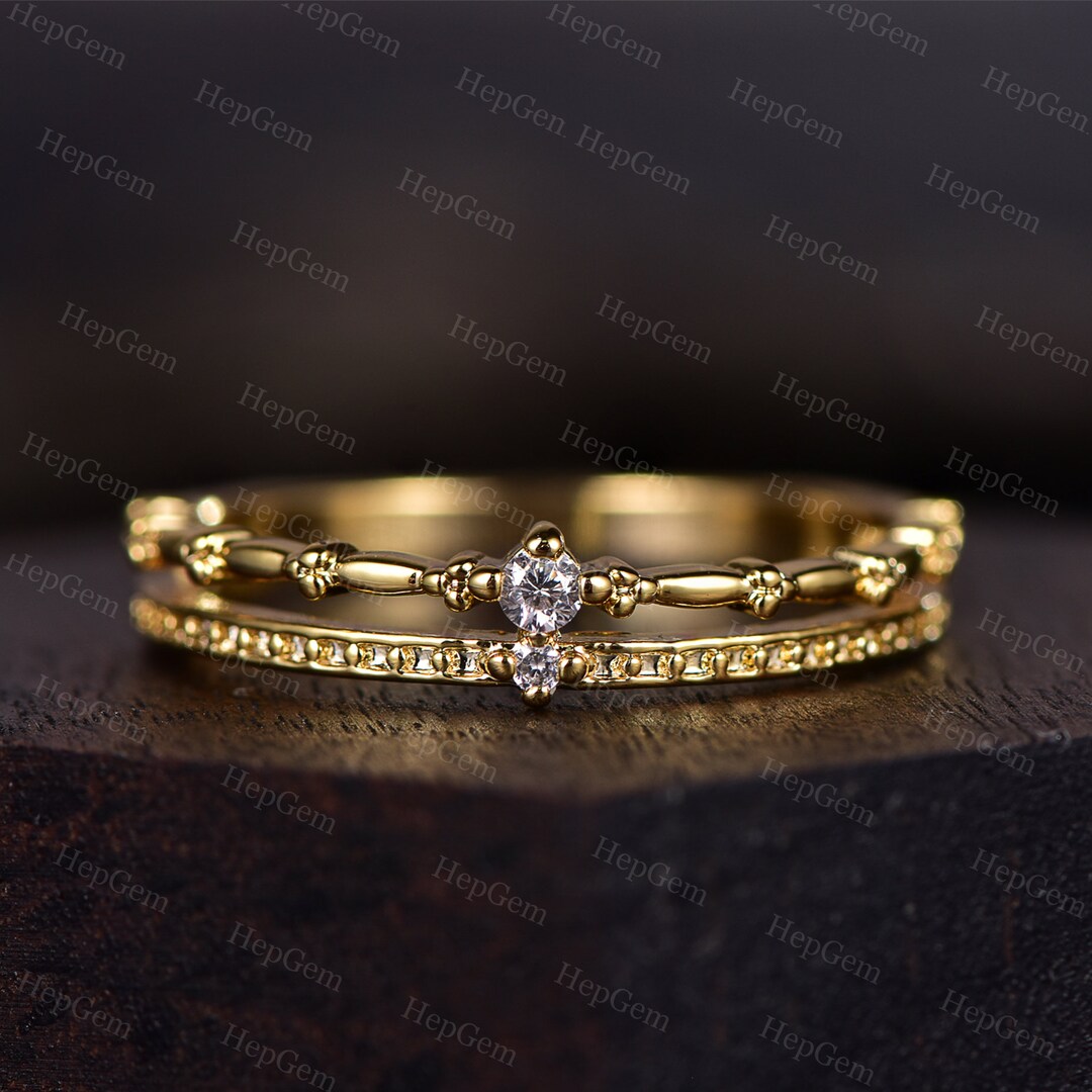 Antique Split Shank Wedding Ring Half Eternity Diamond Stack Band ...