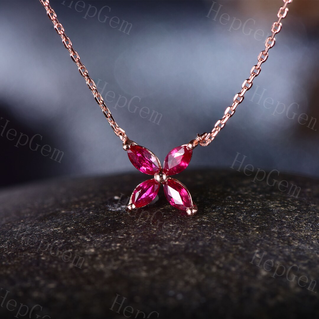 Marquise Ruby Pendant/petal Rose Gold July Birthstone Necklace ...