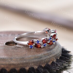 Antique Garnet Wedding Band Marquise Garnet Stack Ring Silver Rose Gold ...