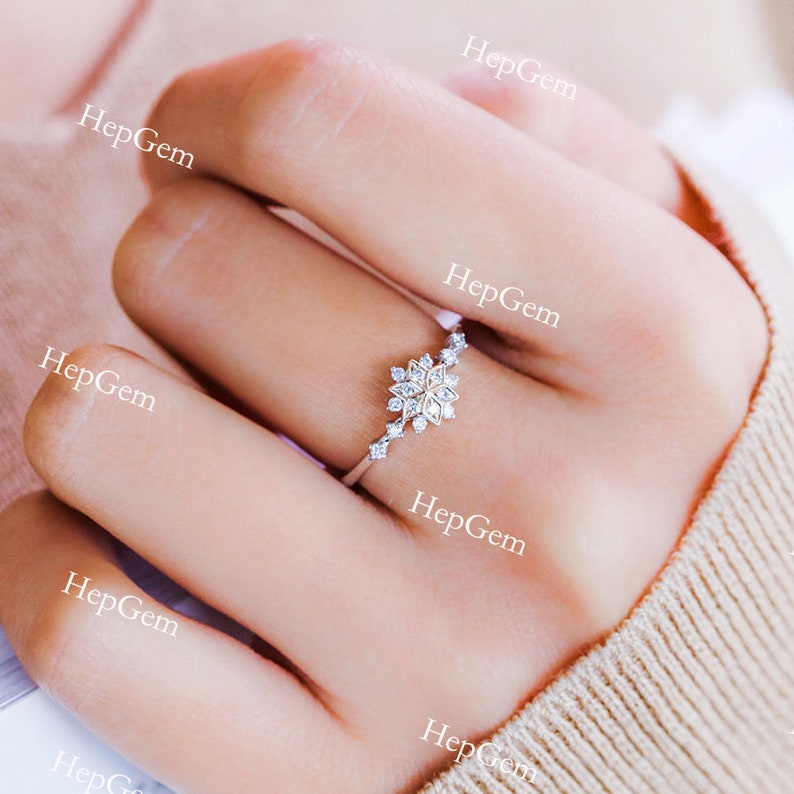 Dainty CZ Diamond Stack Wedding Ring White Gold Minimalist | Etsy