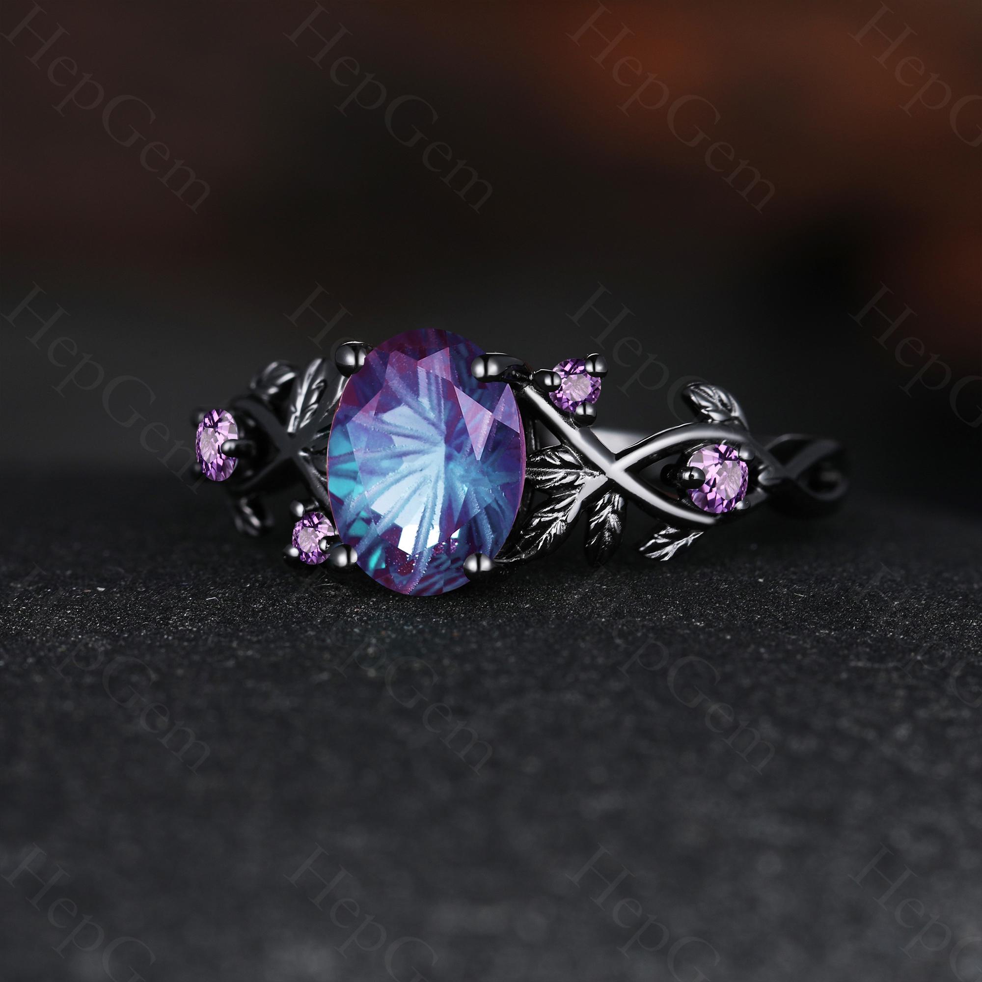 Firework Cut Alexandrite Engagement Ring Nature Inspired Black Gold ...