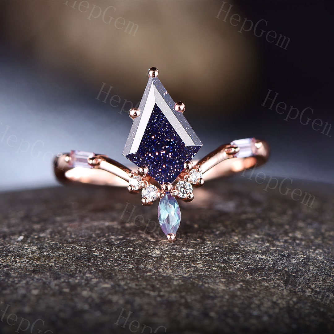 Galaxy Kite Shaped Blue Sandstone Engagement Ring,marquise Alexandrite ...