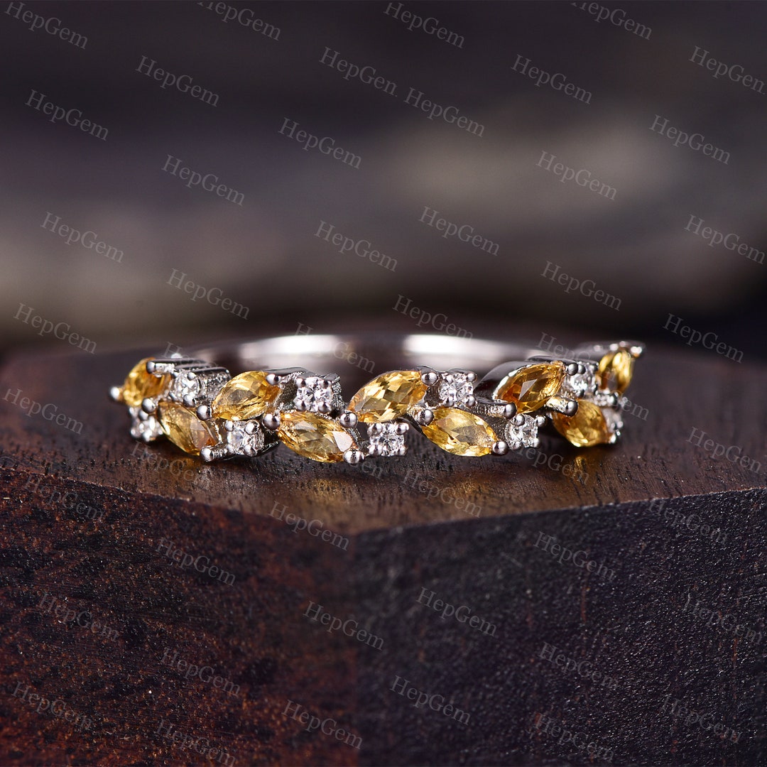 Vintage Marquise Citrine Stack Wedding Ring November Birthstone Half ...