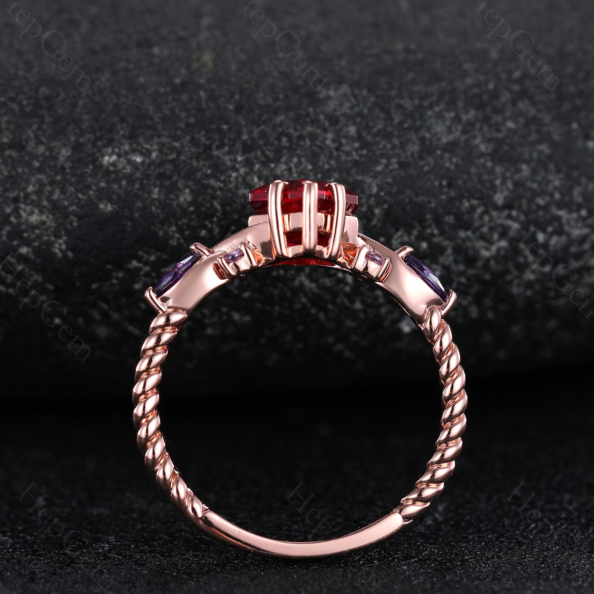 Gothic Garnet Couples Ring Set His and Hers Matching Wedding Band Black ...