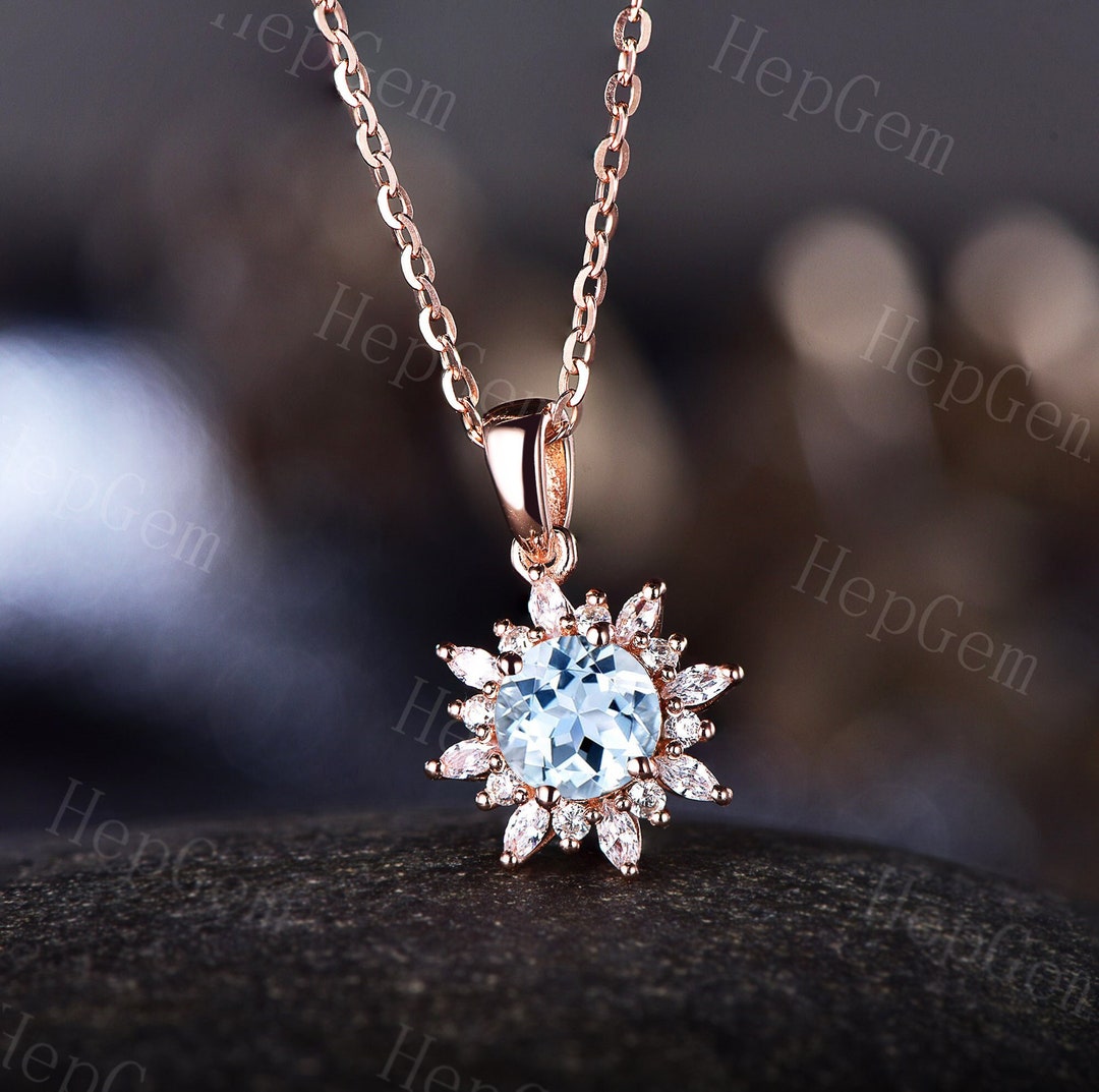 March Birthstone, Teardrop Necklace, Aquamarine Necklace, Cz Birthstone ...