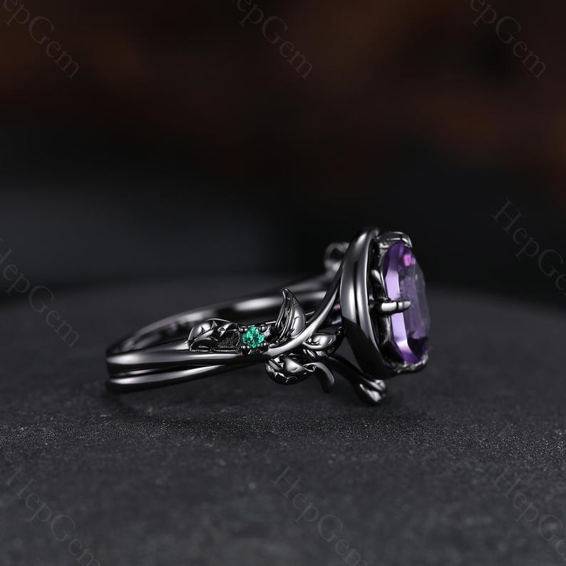 Gothic Hexagon Garnet Moon Ring Black Gold Red Gemstone Engagement Ring ...