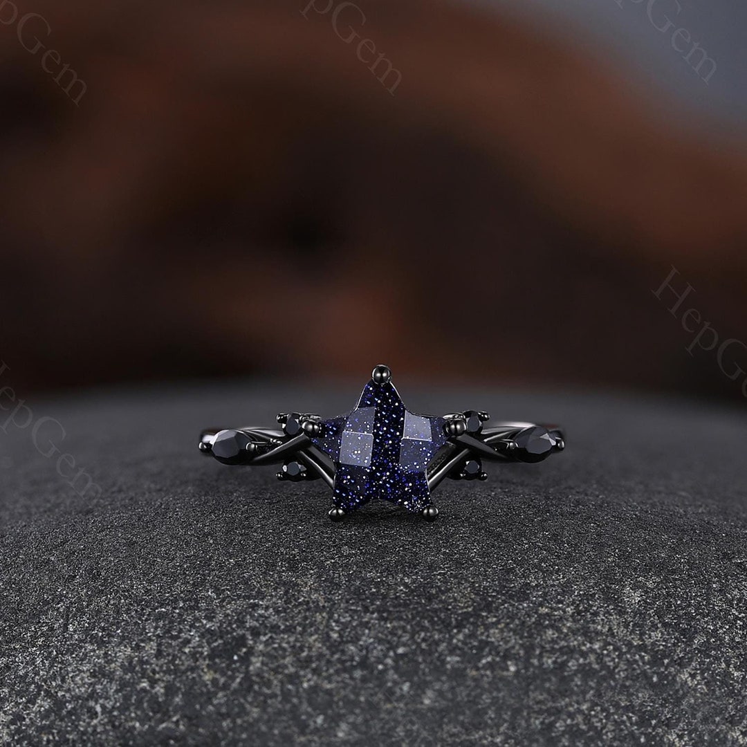 Galaxy Sandstone Ring, Five Star Cut Blue Sandstone Engagement Ring ...