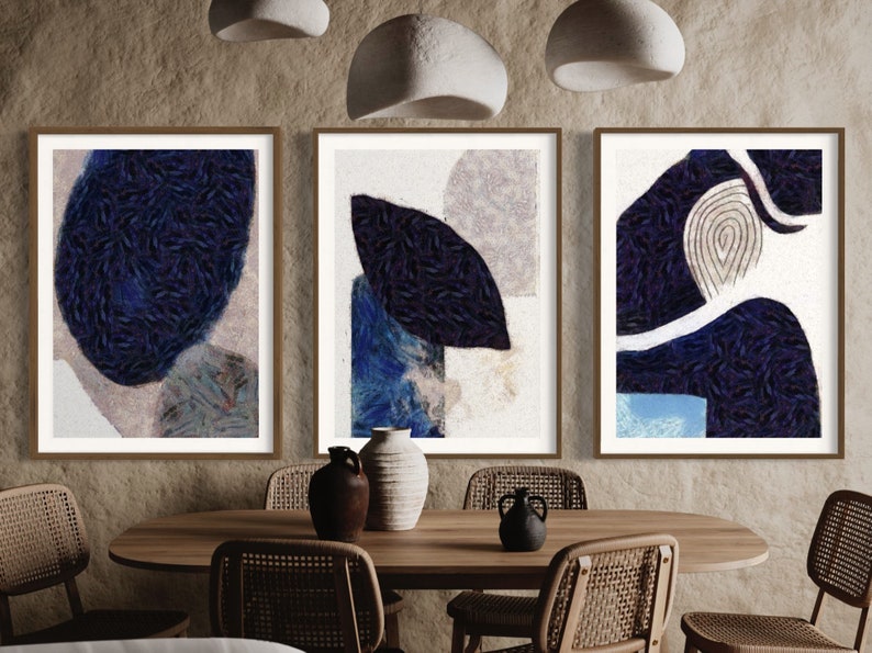 Navy Blue & Beige Abstract Shapes Printable Art for Home Decor - Etsy